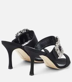 Manolo Blahnik Gable Embellished Satin Sandals - Black