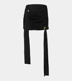 Blumarine Embellished Draped Jersey Miniskirt - Black