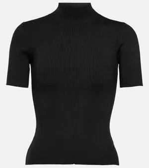 Oscar De La Renta Ribbed-knit Silk-blend Top - Black