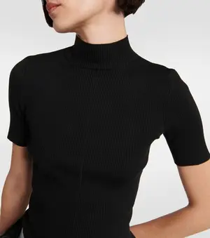 Oscar De La Renta Ribbed-knit Silk-blend Top - Black