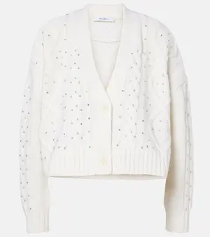 Max Mara Musica Cable-knit Wool And Cashmere Cardigan - White