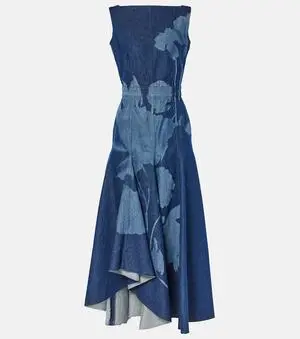 Erdem Floral Printed Denim Midi Dress
