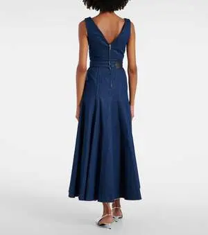 Erdem Floral Printed Denim Midi Dress