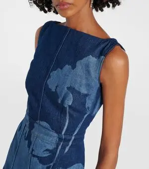 Erdem Floral Printed Denim Midi Dress