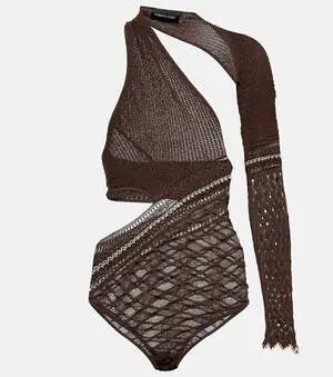 ROBERTA EINER Asymmetric Knit Bodysuit - Brown