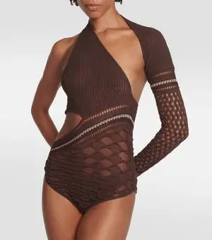 ROBERTA EINER Asymmetric Knit Bodysuit - Brown