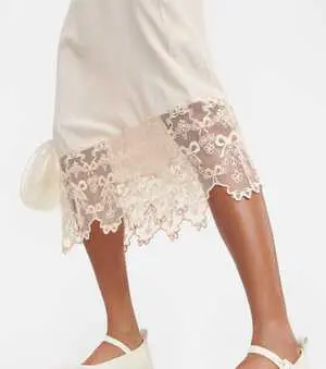 Simone Rocha Crepe De Chine Slip Dress With Lace Trim