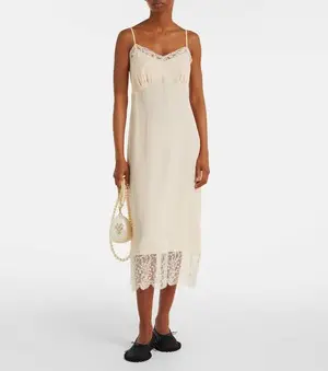Simone Rocha Crepe De Chine Slip Dress With Lace Trim