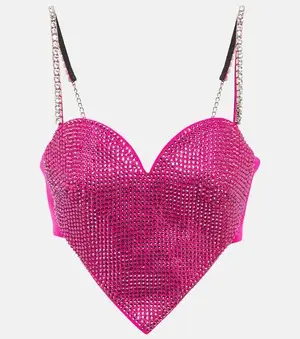 AREA Heart Crystal-embellished Crop Top