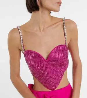AREA Heart Crystal-embellished Crop Top