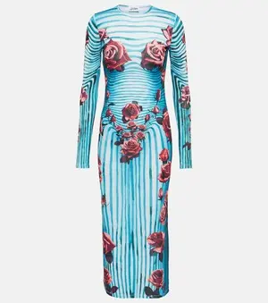 JEAN PAUL GAULTIER Floral Jersey Midi Dress - Blue