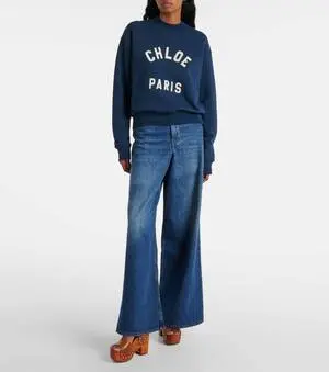 Chloé Cotton Fleece Logo Sweatshirt - Blue