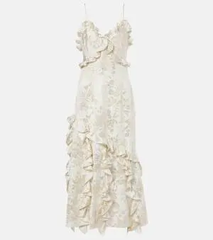 MARKARIAN Calandra Ruffled Floral Jacquard Midi Dress - White