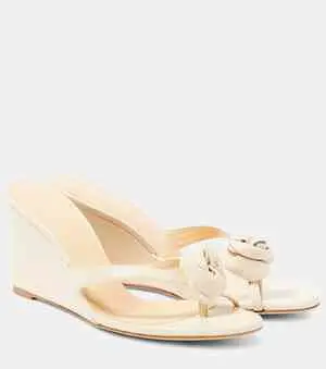 Magda Butrym Floral-applique Leather Wedge Sandals - Beige