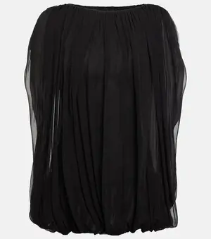 Rick Owens Gathered Silk Chiffon Top - Black