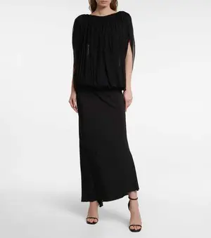 Rick Owens Gathered Silk Chiffon Top - Black