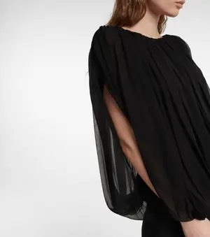 Rick Owens Gathered Silk Chiffon Top - Black
