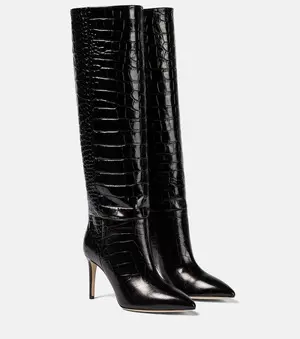 Paris Texas Croc-effect Knee-high Leather Boots - Black