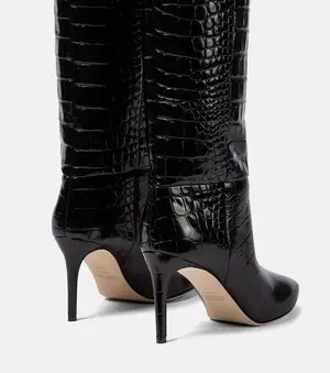 Paris Texas Croc-effect Knee-high Leather Boots - Black