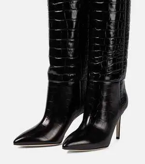 Paris Texas Croc-effect Knee-high Leather Boots - Black