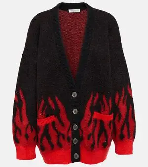 Alessandra Rich Embellished Mohair-blend Jacquard Cardigan