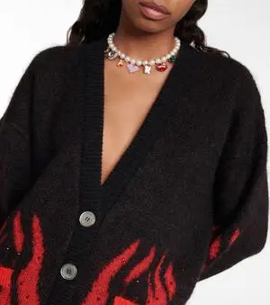 Alessandra Rich Embellished Mohair-blend Jacquard Cardigan