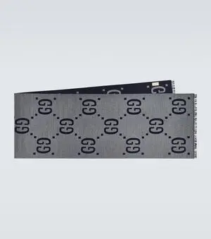 Gucci Gg Jacquard Wool-silk Scarf - Grey