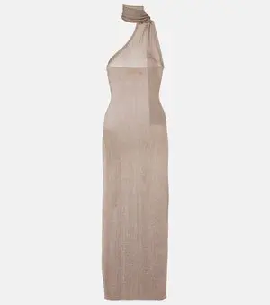 AYA MUSE Scarf-detail Lame Maxi Dress - Beige