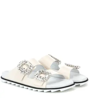 ROGER VIVIER Slidy Viv' Leather Sandals - White