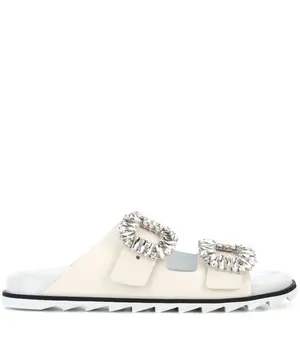 ROGER VIVIER Slidy Viv' Leather Sandals - White