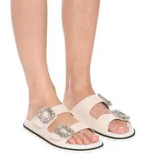 ROGER VIVIER Slidy Viv' Leather Sandals - White