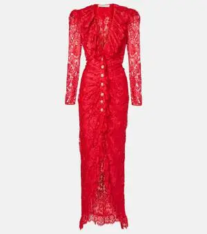Alessandra Rich Ruffled Lace Maxi Dress