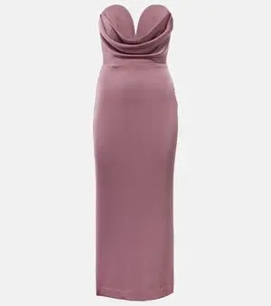 Alex Perry Gathered Strapless Satin Midi Dress