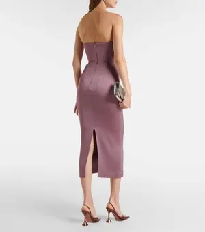 Alex Perry Gathered Strapless Satin Midi Dress