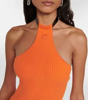 COURREGES Ribbed-knit Halterneck Minidress - Orange