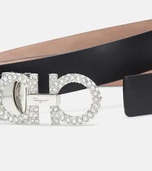FERRAGAMO Gancini Embellished Leather Belt - Black