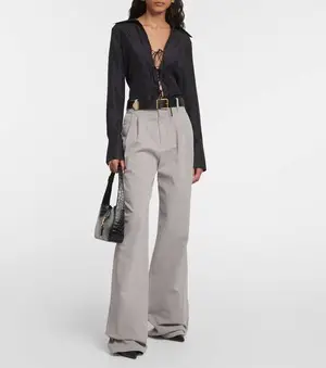 NILI LOTAN Flavie Cotton-blend Wide-leg Trousers