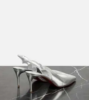 CHRISTIAN LOUBOUTIN Leather Slingback Pumps - Silver