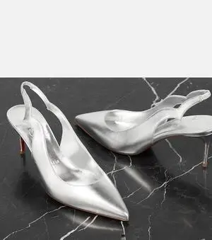 CHRISTIAN LOUBOUTIN Leather Slingback Pumps - Silver