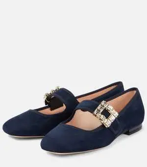 ROGER VIVIER Tres Vivier Suede Mary Jane Flats