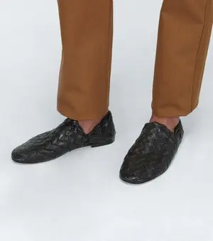 Bottega Veneta Intreccio Leather Slippers - Black