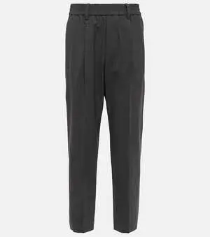Brunello Cucinelli High-rise Tapered Wool-blend Pants - Grey