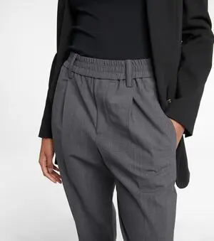 Brunello Cucinelli High-rise Tapered Wool-blend Pants - Grey