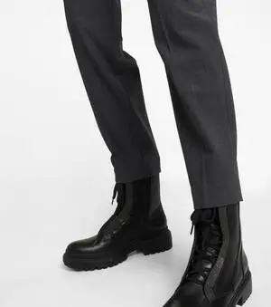 Brunello Cucinelli High-rise Tapered Wool-blend Pants - Grey