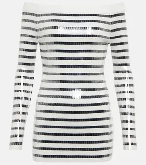 JEAN PAUL GAULTIER Sequined Striped Sweater Mini Dress