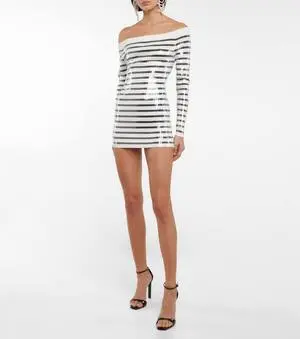 JEAN PAUL GAULTIER Sequined Striped Sweater Mini Dress