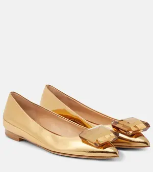 GIANVITO ROSSI Jaipur Embellished Leather Ballet Flats - Gold