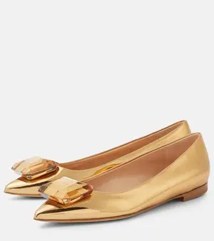 GIANVITO ROSSI Jaipur Embellished Leather Ballet Flats - Gold