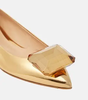 GIANVITO ROSSI Jaipur Embellished Leather Ballet Flats - Gold