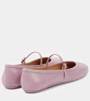GIANVITO ROSSI Carla Leather Mary Jane Flats - Pink